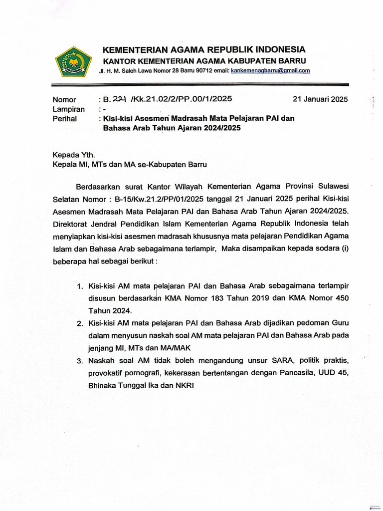 Kisi-kisi AM Mapel PAI & Bahasa Arab | PDF