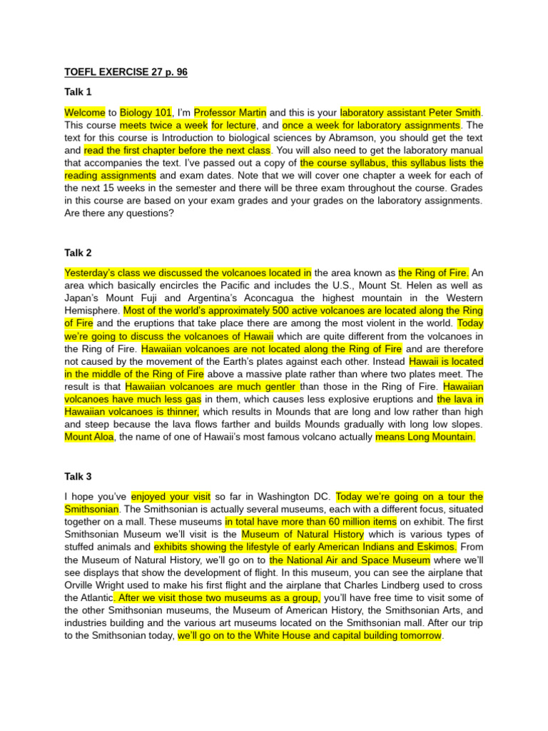 Toefl Exercise 27 Listening Transcript | PDF | Volcano | Types Of ...