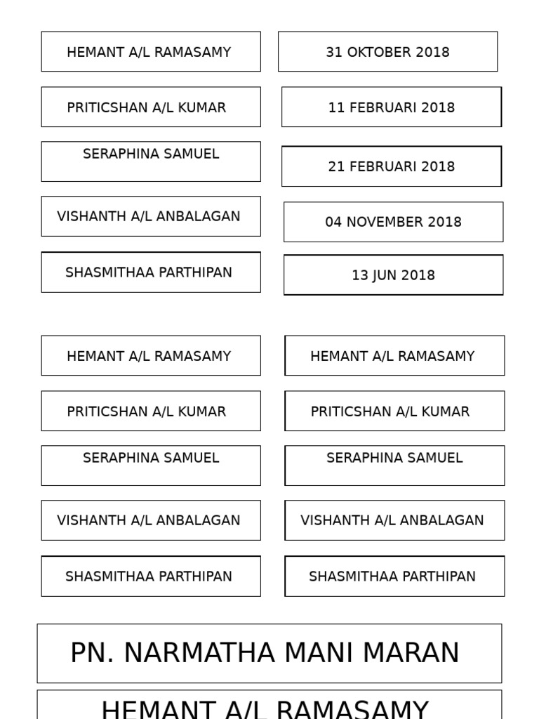 Kelas Students' Name 2 | PDF