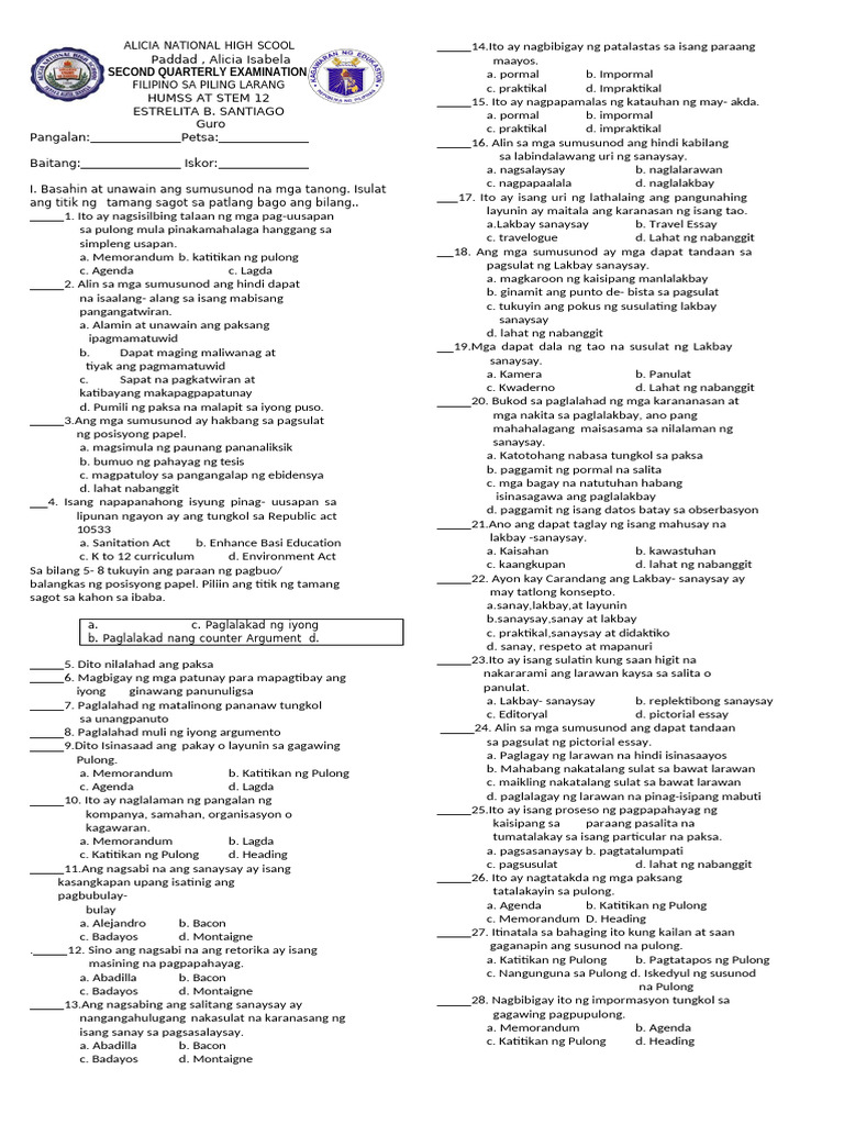 Final Exam Piling Larang PDF Free | PDF