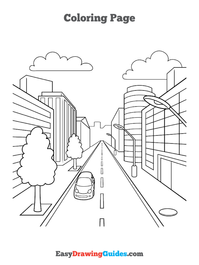 2037 Easy Street in One Point Perspective Coloring Page | PDF