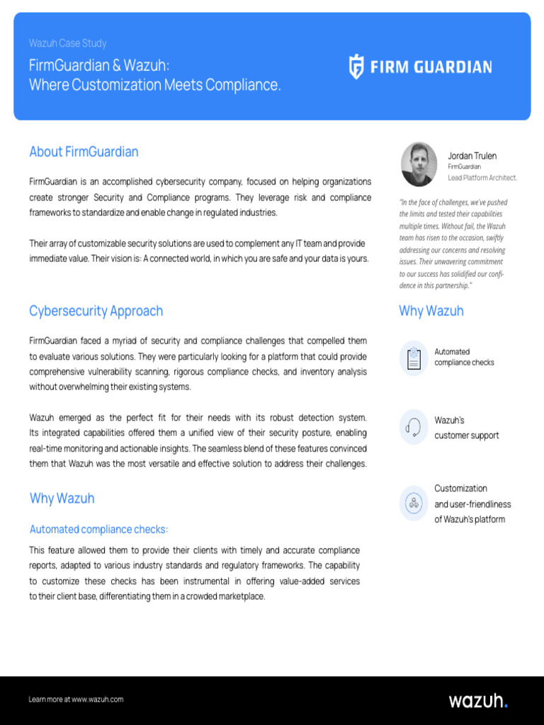 Wazuh Case Study Partner Firmguardian | PDF | Regulatory Compliance | Computer Security