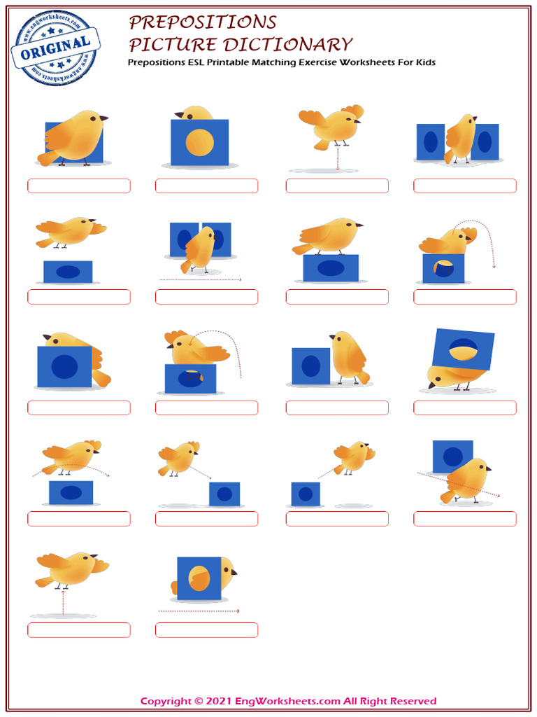 Prepositions Esl Printable Matching Exercise Worksheets For Kids 8491 | PDF