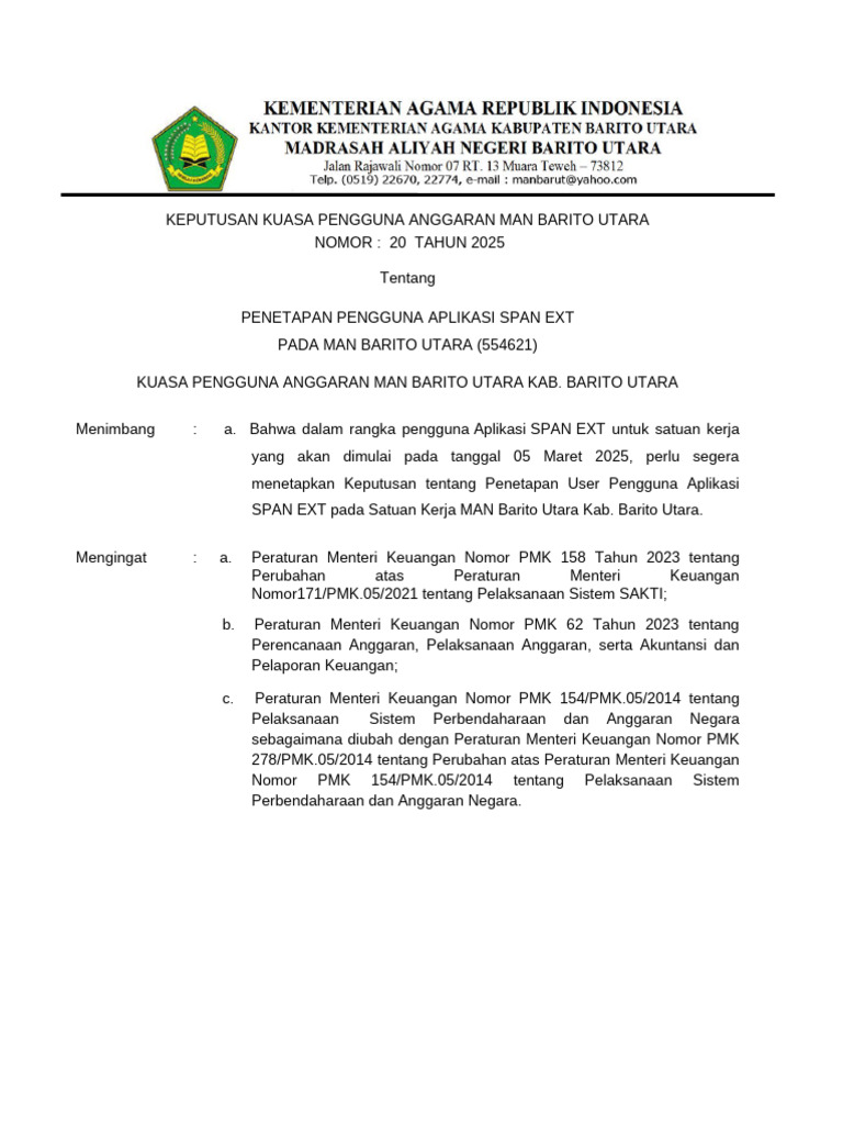 SK_Penetapan_User_SPAN_EXT___Satker - Copy | PDF