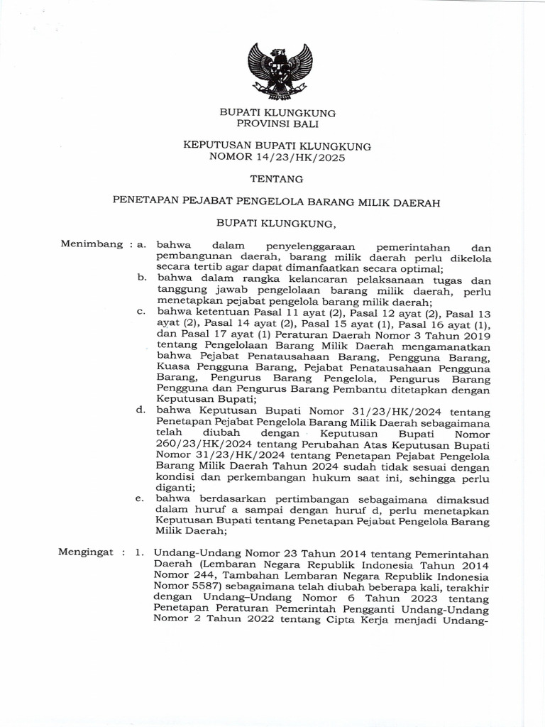 SK Pejabat Pengelolaan BMD Tahun 2025 Fik Sudah TTD Sekolah | PDF