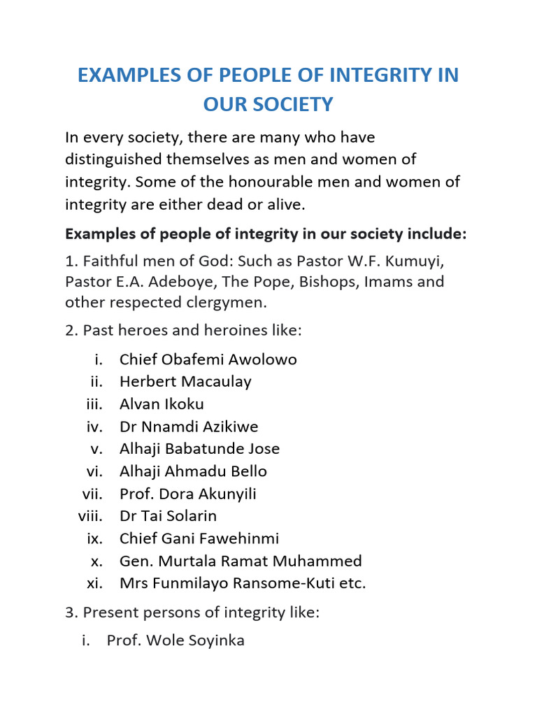 Notable Figures of Integrity Today | PDF