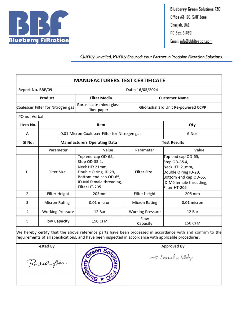 Manufacturers Test Certificate | PDF