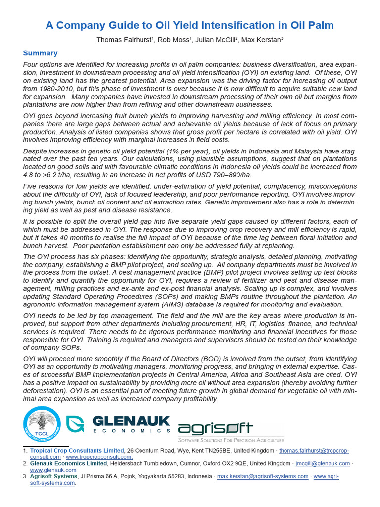 Palm Oil Intensification | PDF | Palm Oil | Profit (Economics)