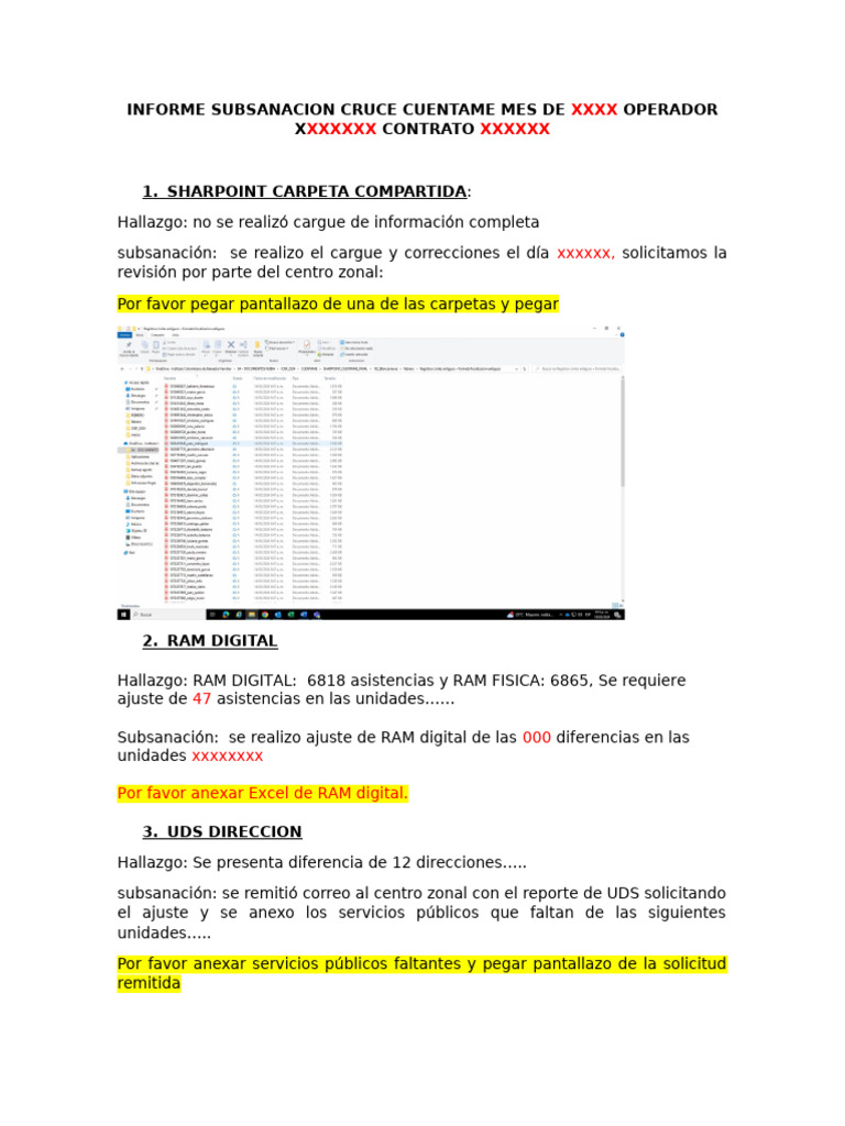 Modelo Informe Subsanacion Cruce Cuentame | PDF