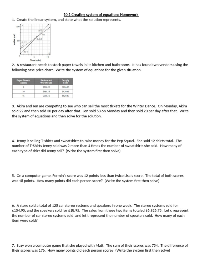 Systems of Equations Homework Guide | PDF