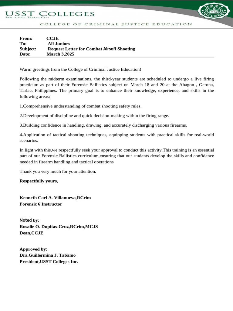 Request-Letter-For-Combat Shooting | PDF