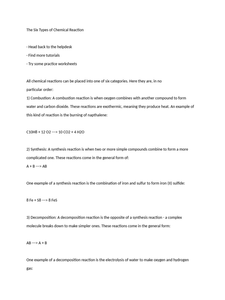 Six Types of Chemical Reactions Explained | PDF | Chemical Reactions ...