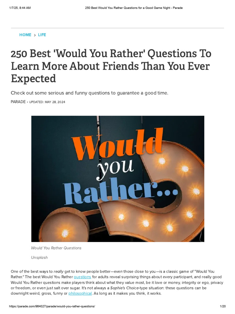 250 Fun 'Would You Rather' Questions | PDF