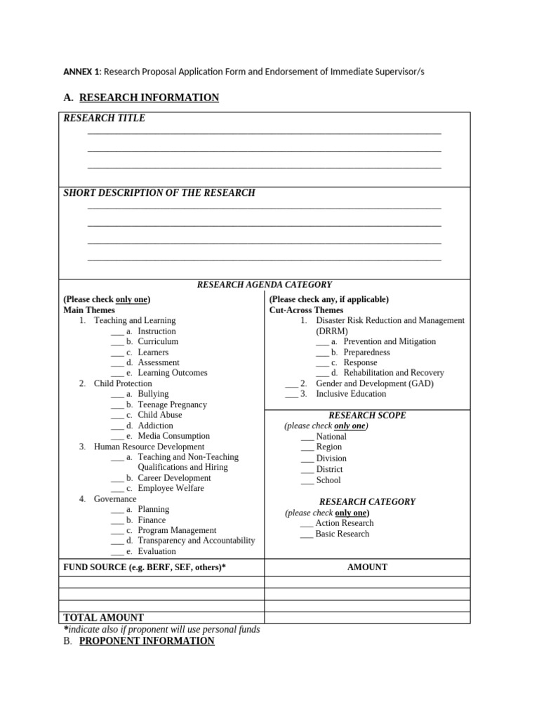 Research Proposal Application Form | PDF