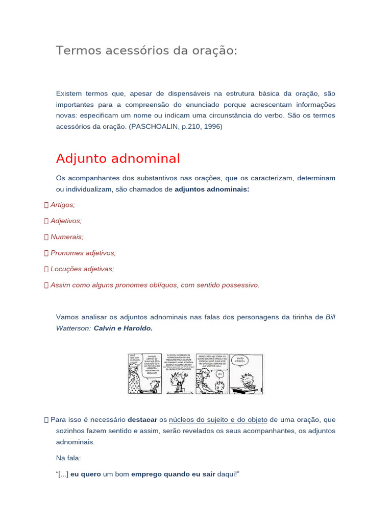 adjuntos, aposto vocativo | PDF | Advérbio | Pronome