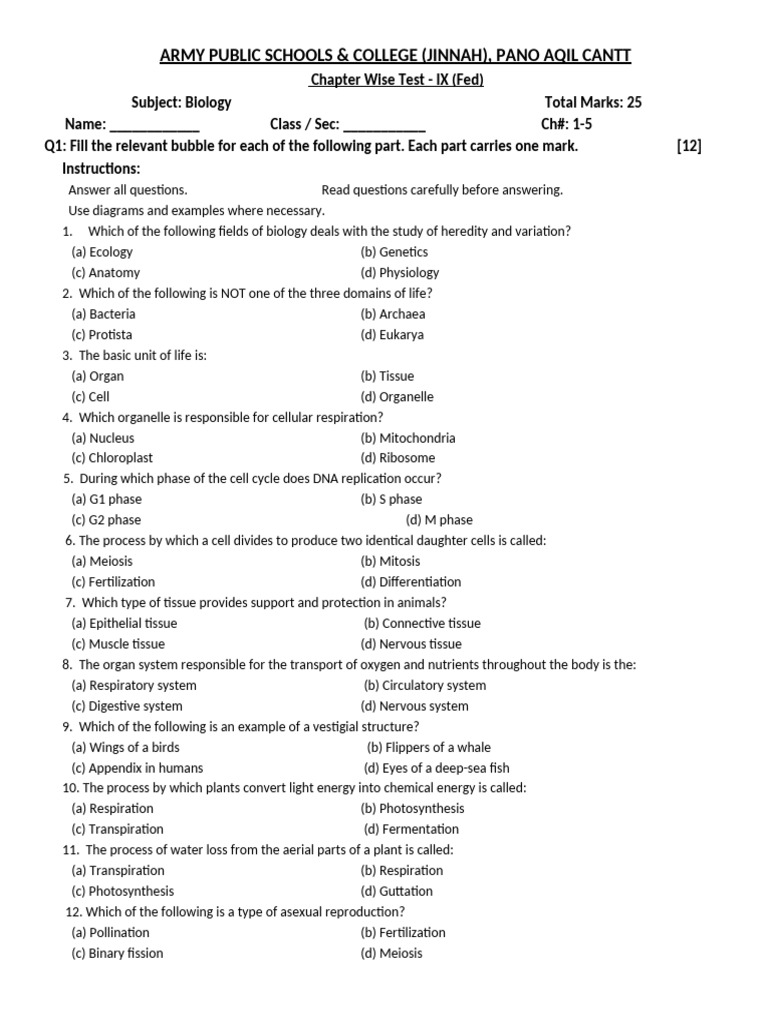 1st Half Book Test Biology | PDF | Cell (Biology) | Biology