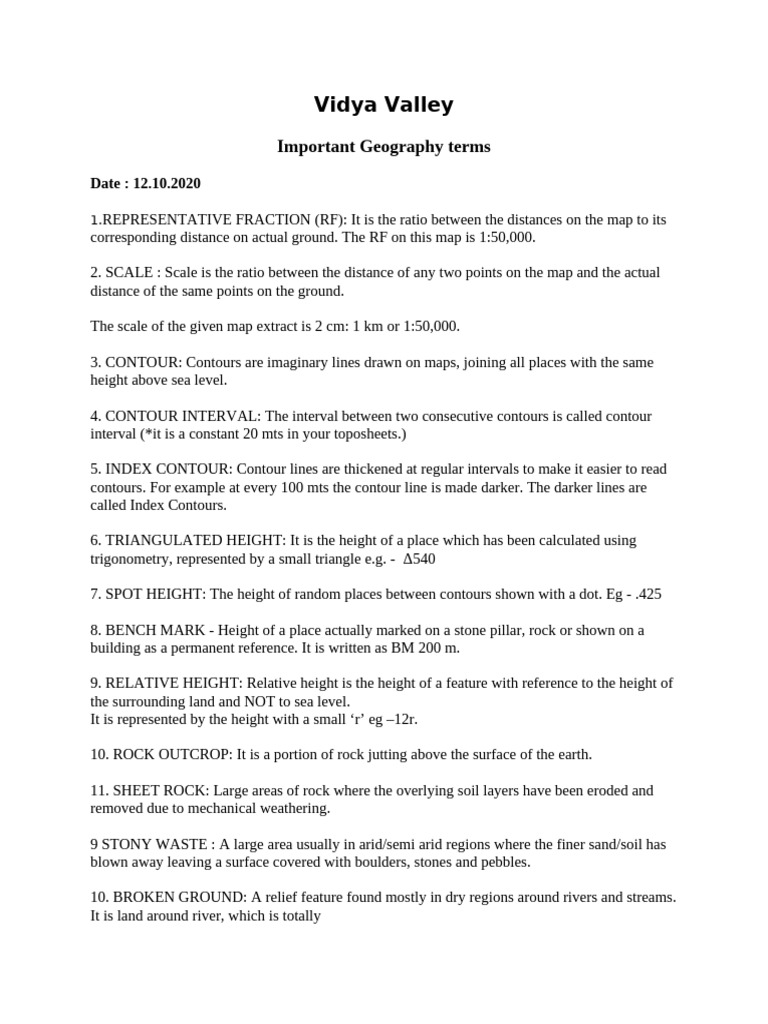 Important Key Terms For Toposheets 2020 | PDF | Contour Line | Map