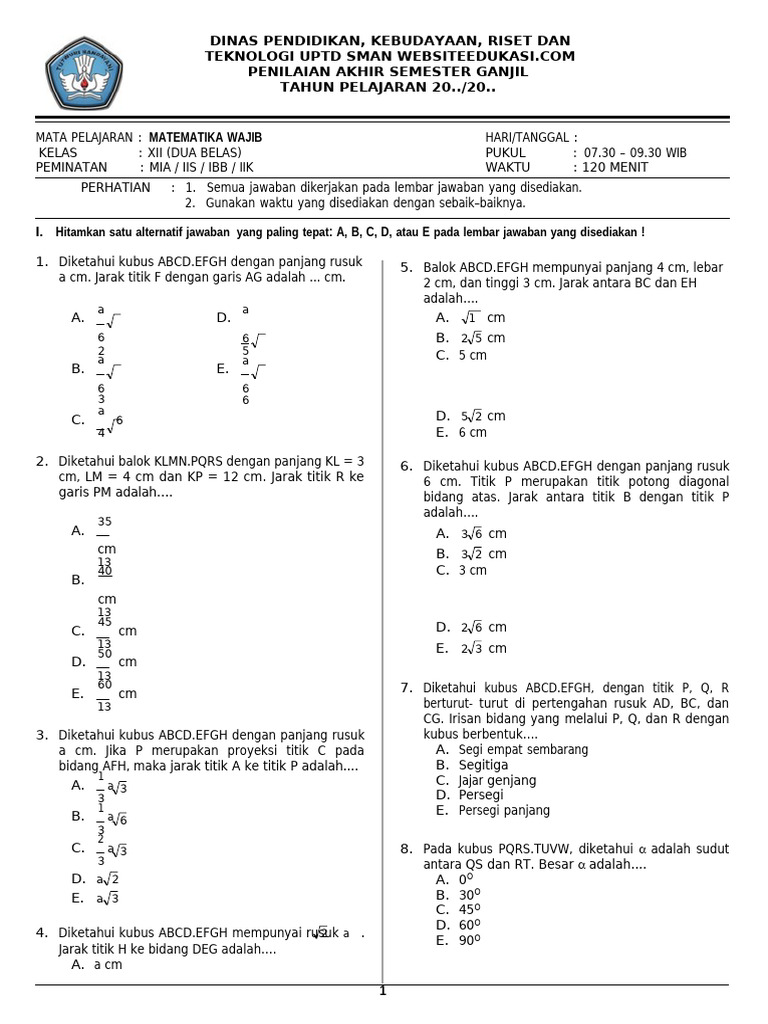 Soal Pas MTK Wajib Kelas Xii K13 | PDF