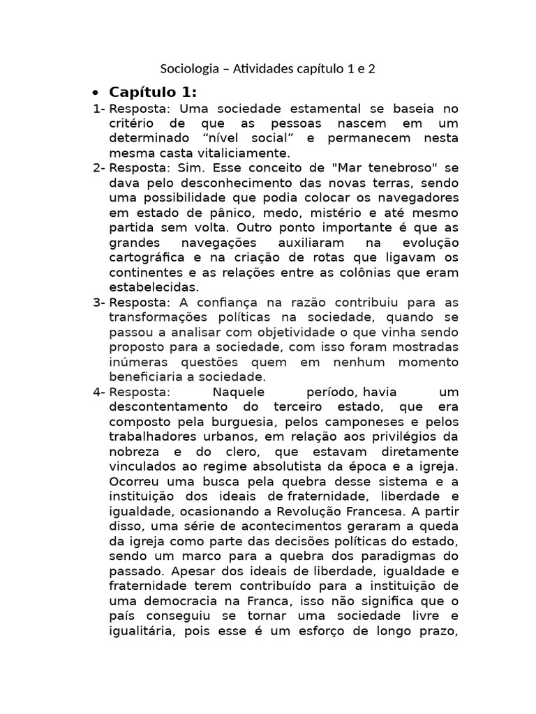 Sociologia - RESPOSTAS CAPÍTULO 1 E 2 | PDF | Sociologia | Meritocracia