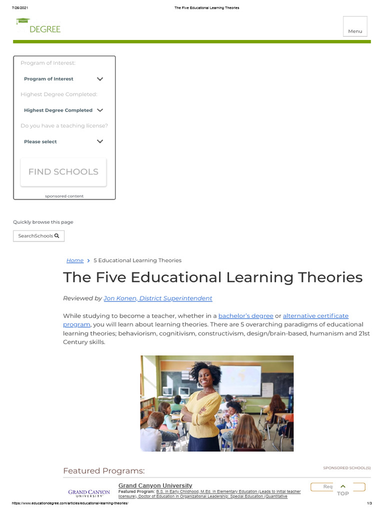 The Five Educational Learning Theories | PDF | Learning | Behaviorism