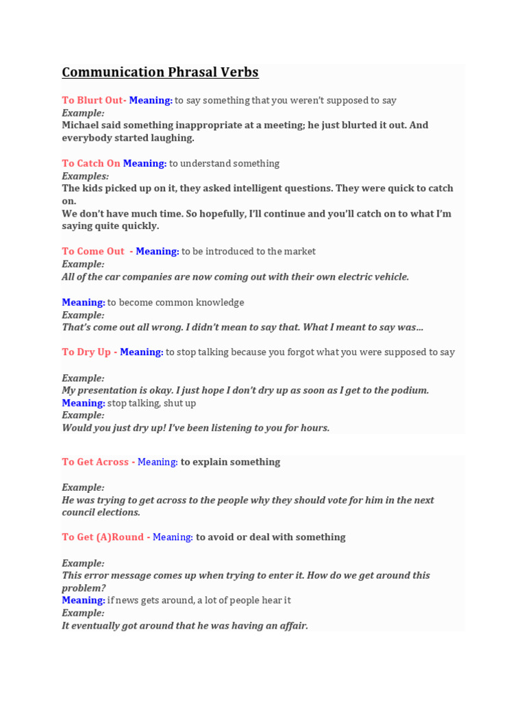 Communication Phrasal verbs | PDF