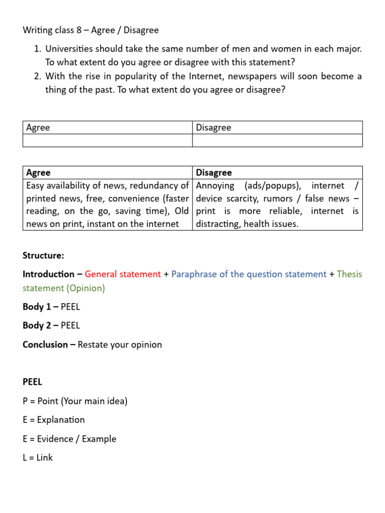 Writing Class 8 - Agree Disagree | PDF | News | Newspapers