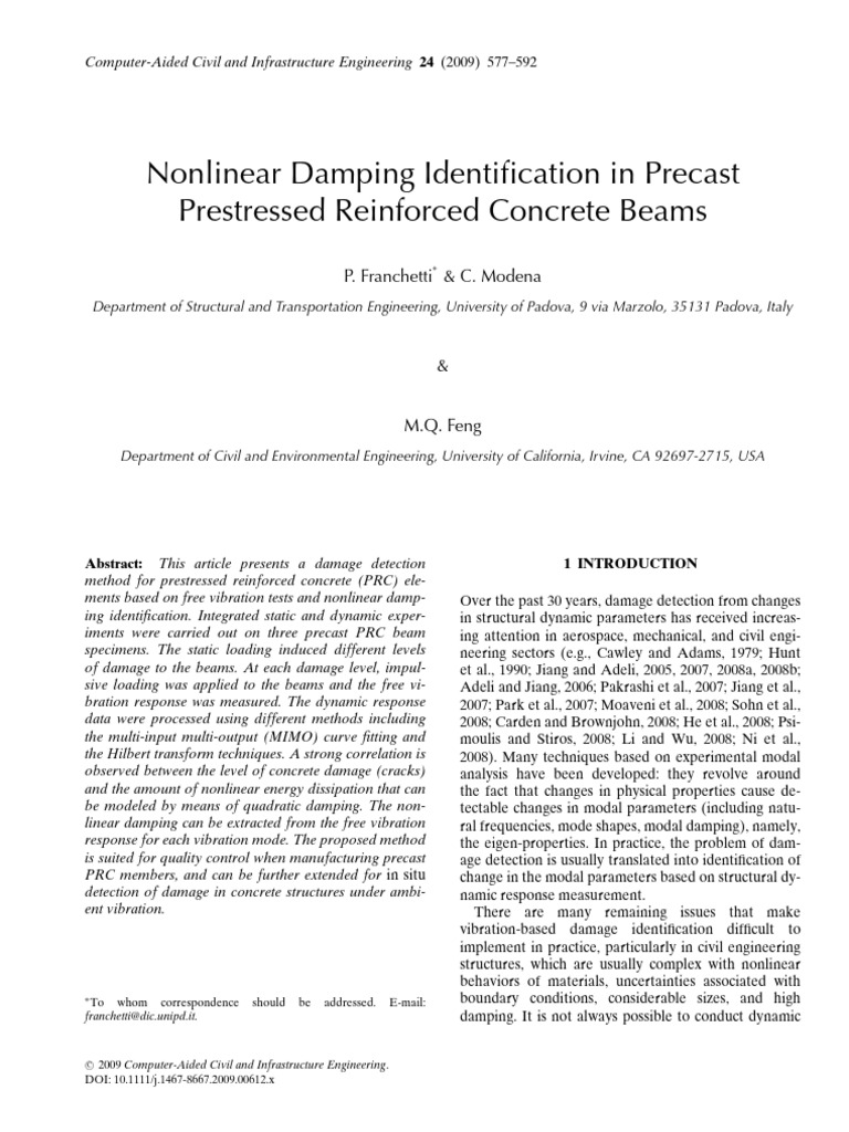 Nonlinear Damping in Precast Concrete Beams | PDF | Damping | Beam ...
