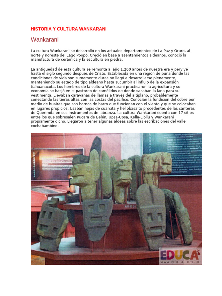 HISTORIA Y CULTURA WANKARANI y Organizacion Politica Chiripa | PDF