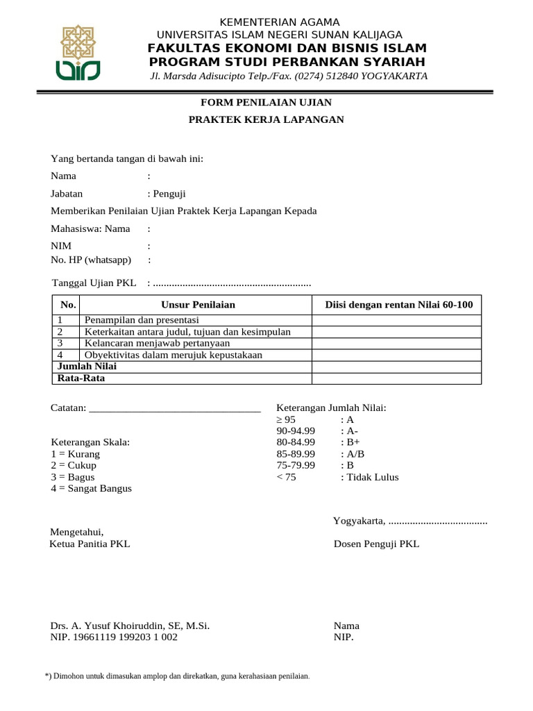 Form Penilaian Penguji PKL 2024 | PDF
