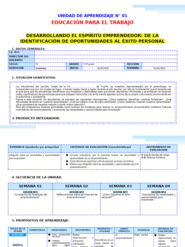 Unidad Didáctica #1 - Ept - 1ro-2do | PDF | Iniciativa empresarial ...