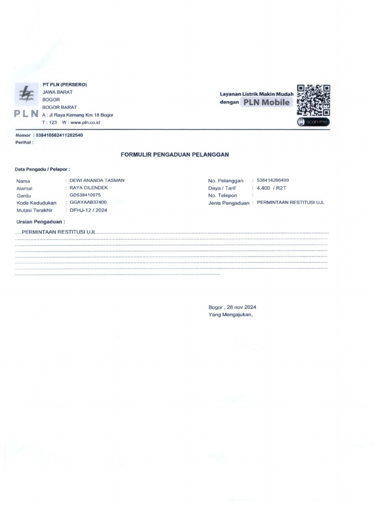 Form Pengaduan Ujl Dewi Ananda | PDF