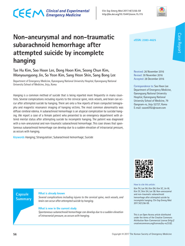 Subarachnoid Hemorrhage After Incomplete Hanging | PDF | Traumatic ...