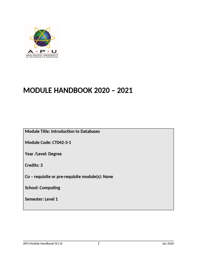Module Handbook-CT042-3-1 Introduction To Databases | PDF | Databases | Relational Model