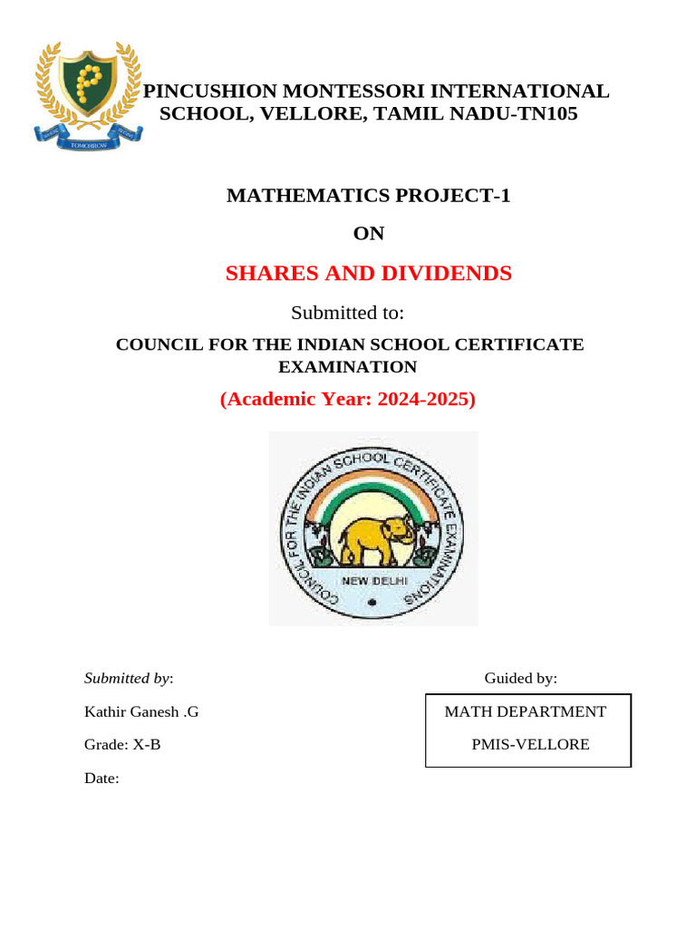 Math Project Cover Page: Shares & Dividends | PDF
