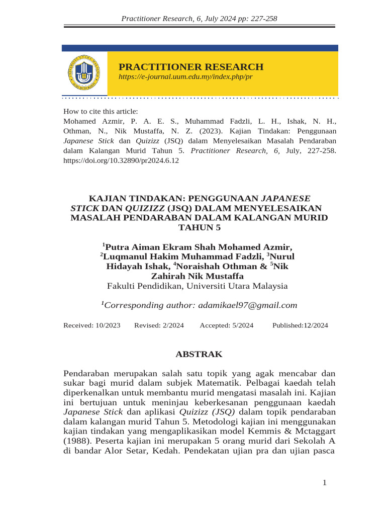 Kajian Tindakan - Penggunaan Japanese Stick Dan Quizizz (JSQ) Dalam ...