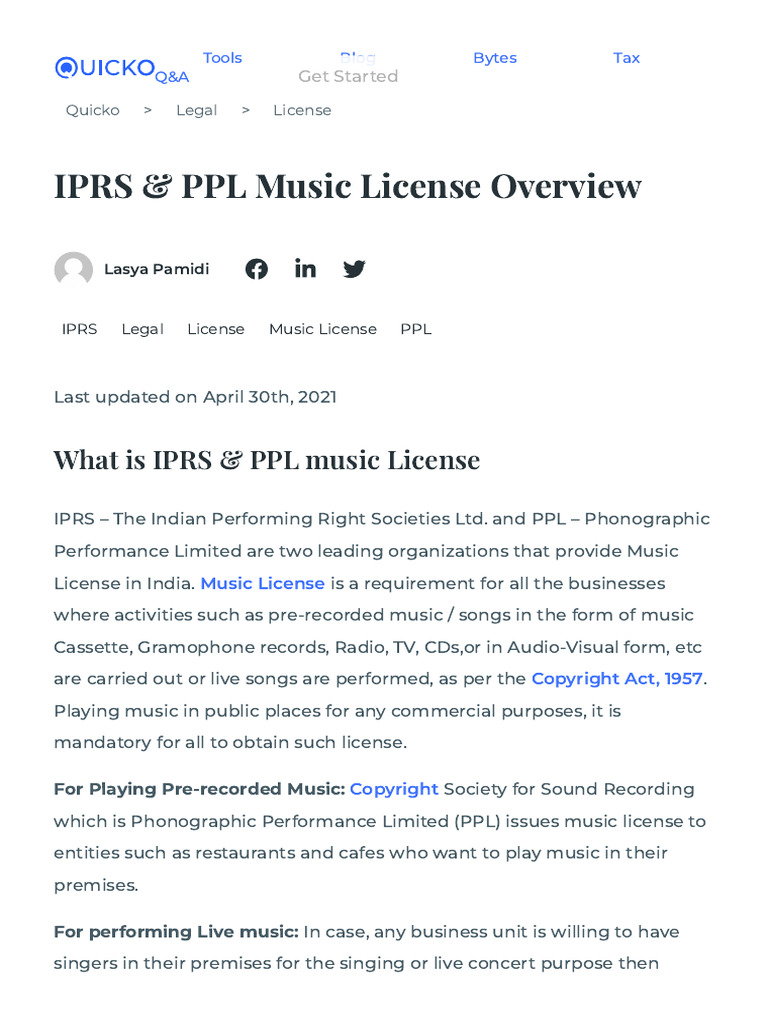 IPRS & PPL Music Licensing in India | PDF