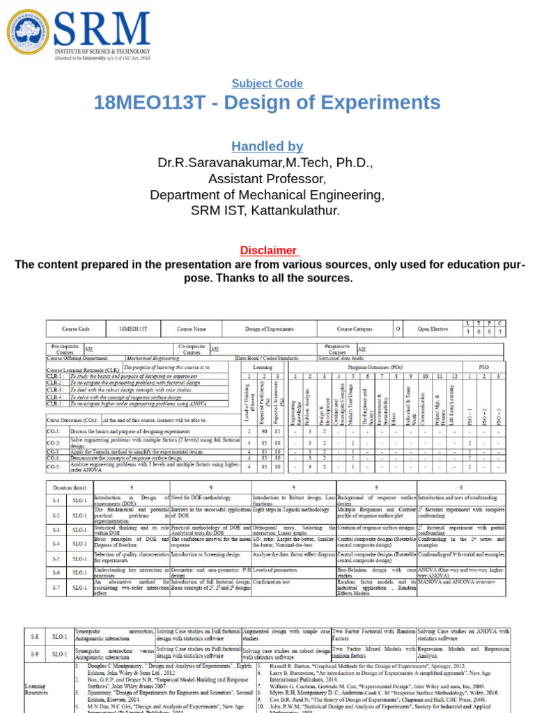 18meo113t - Doe - Unit 1 - New | PDF | Experiment | Statistics