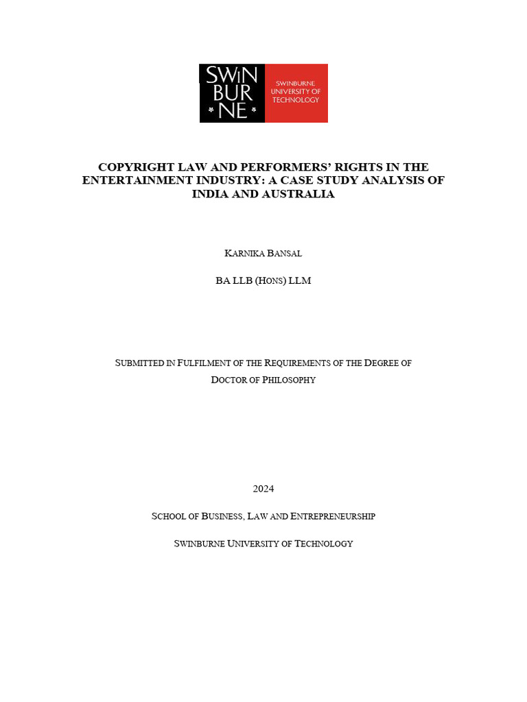 Copyright Law and Performers' Rights in The Entertainment Industry: A ...