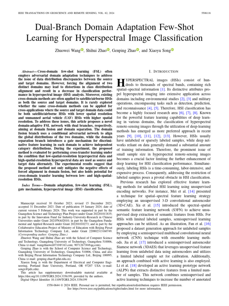 Dual-Branch Domain Adaptation Few-Shot Learning For Hyperspectral Image Classification | PDF ...