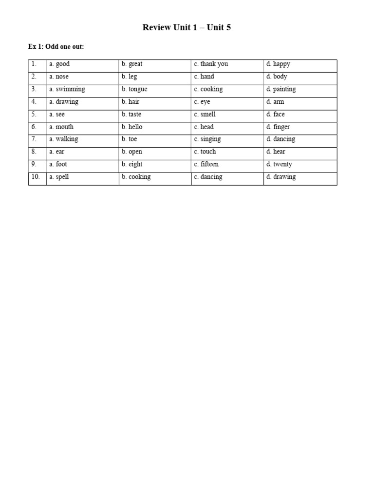 Grade 3 Global - Review U1-U5 Ex 1 | PDF