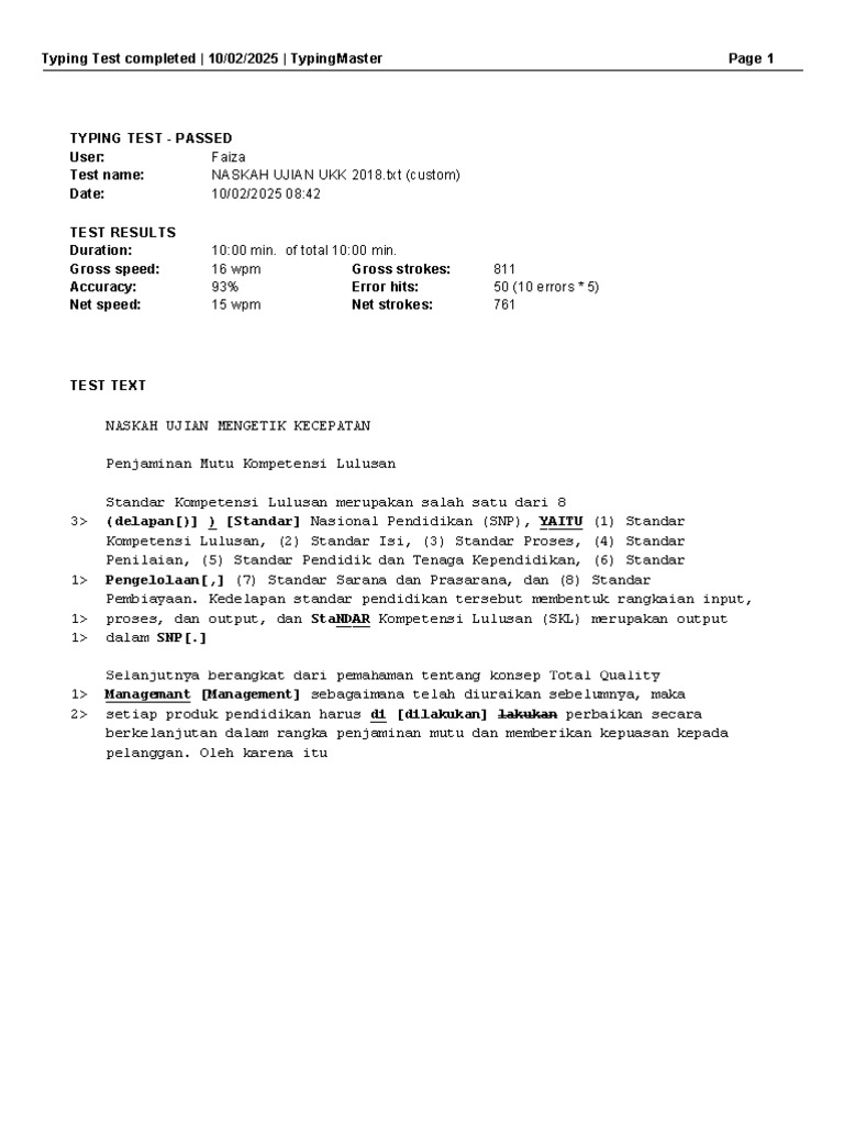 Hasil Ulangan Faiza | PDF