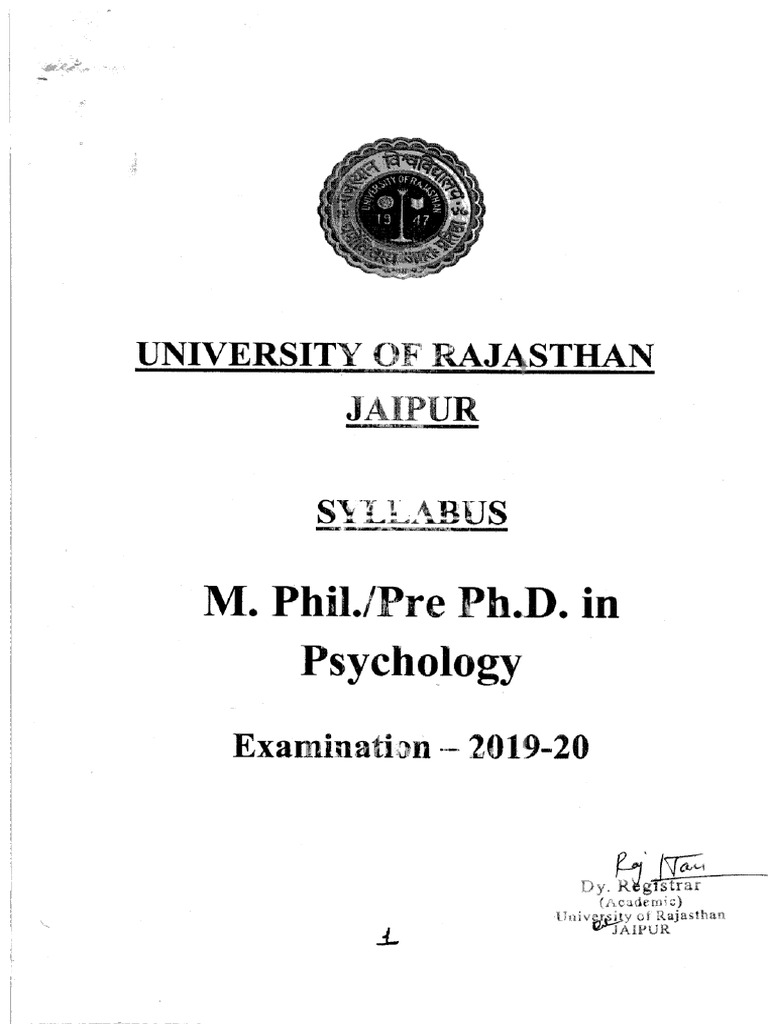 M.phil. or Pre PH.D in Psychology | PDF
