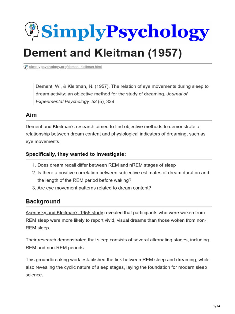 Dement and Kleitman 1957 | PDF | Rapid Eye Movement Sleep | Sleep