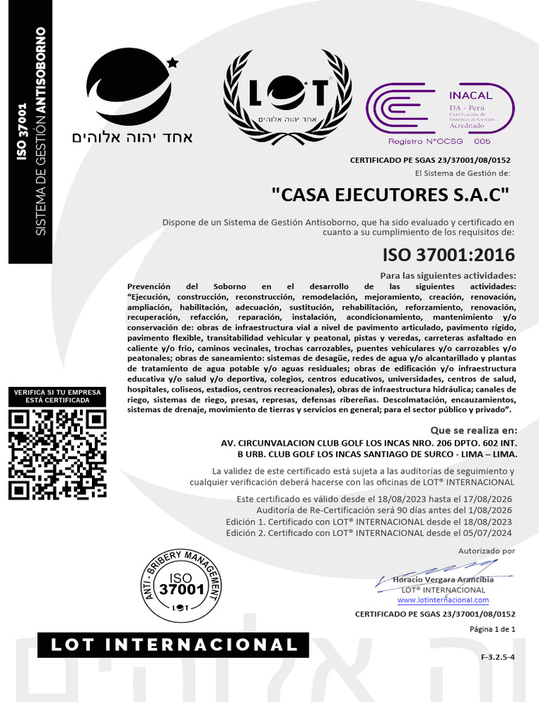 Certificado ISO 37001 CASA | PDF | Alcantarillado | Saneamiento