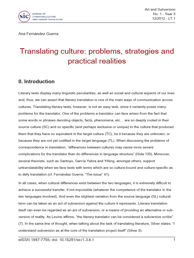 Translating Culture Problems Strategies and Practical Realities | PDF ...