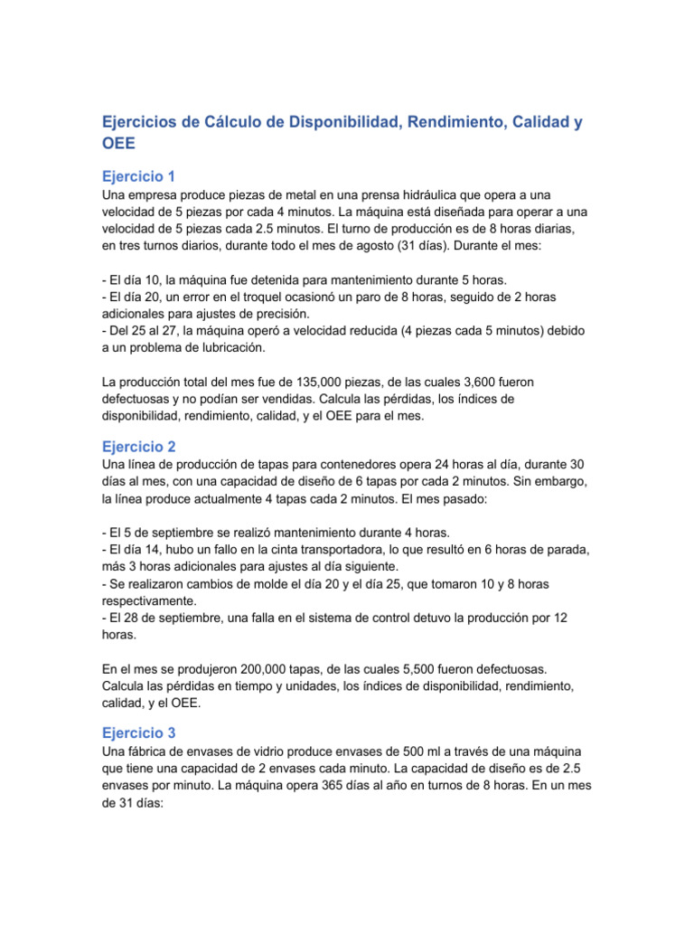 Ejercicios OEE | PDF