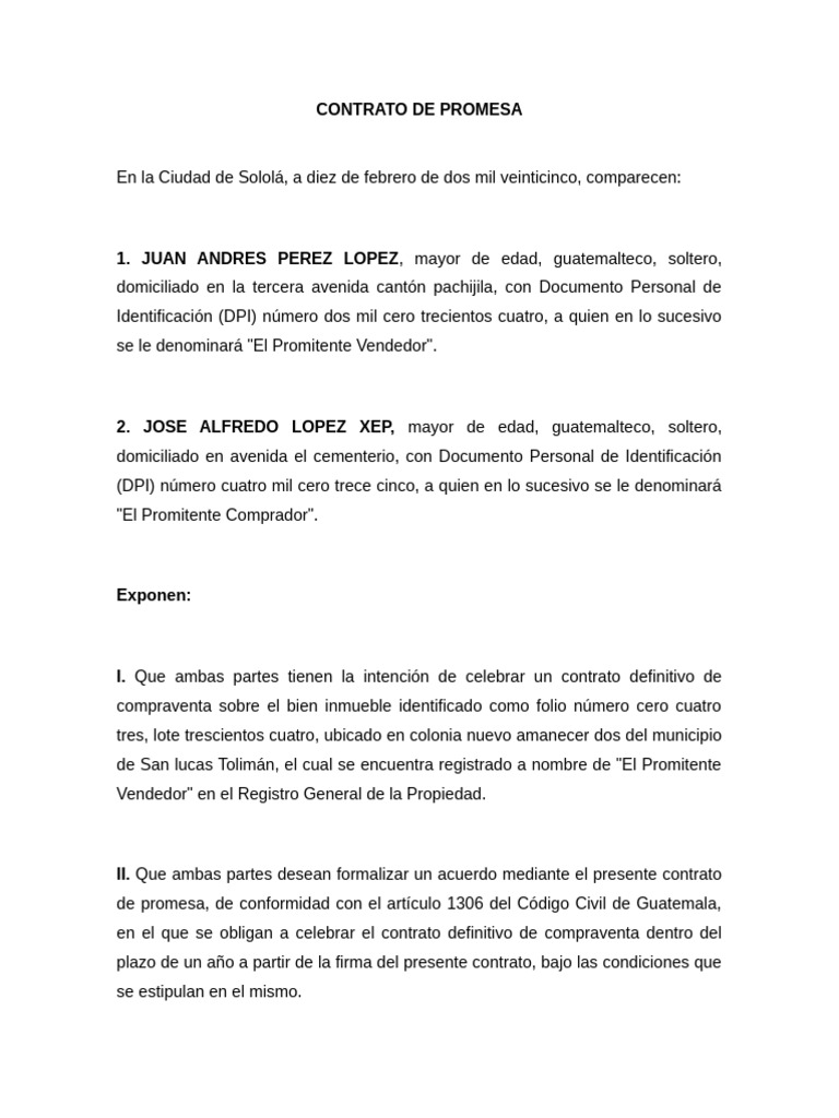 Contrato de Promesa | PDF | Derecho civil (sistema legal)