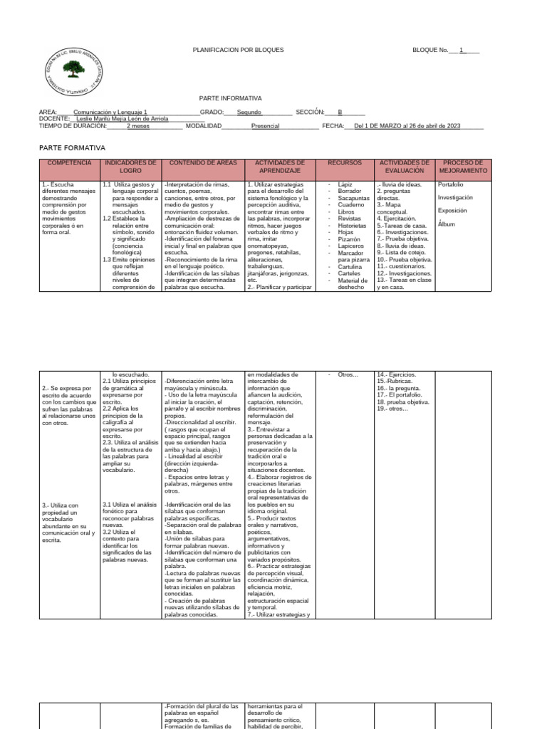 PLAN 2do. 2023 | PDF | Ritmo | Importar