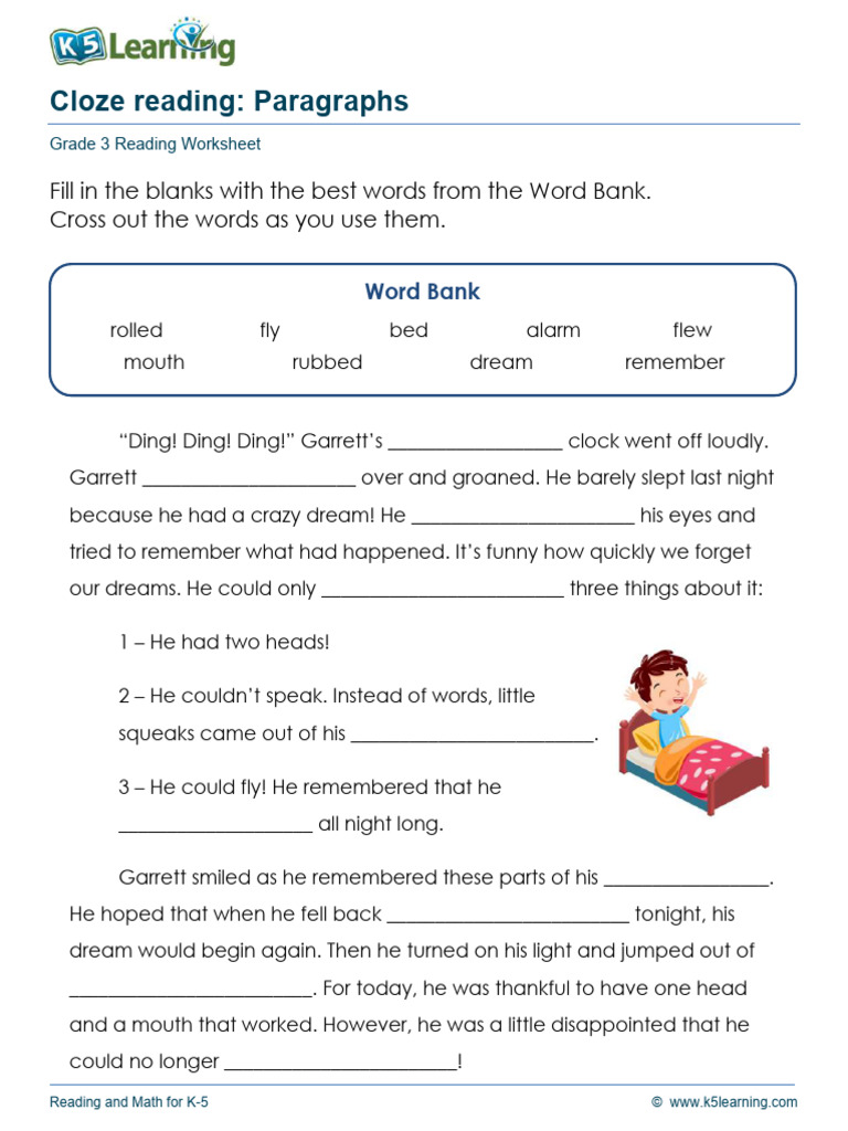 Grade 3 Cloze Reading Paragraphs Jys | PDF
