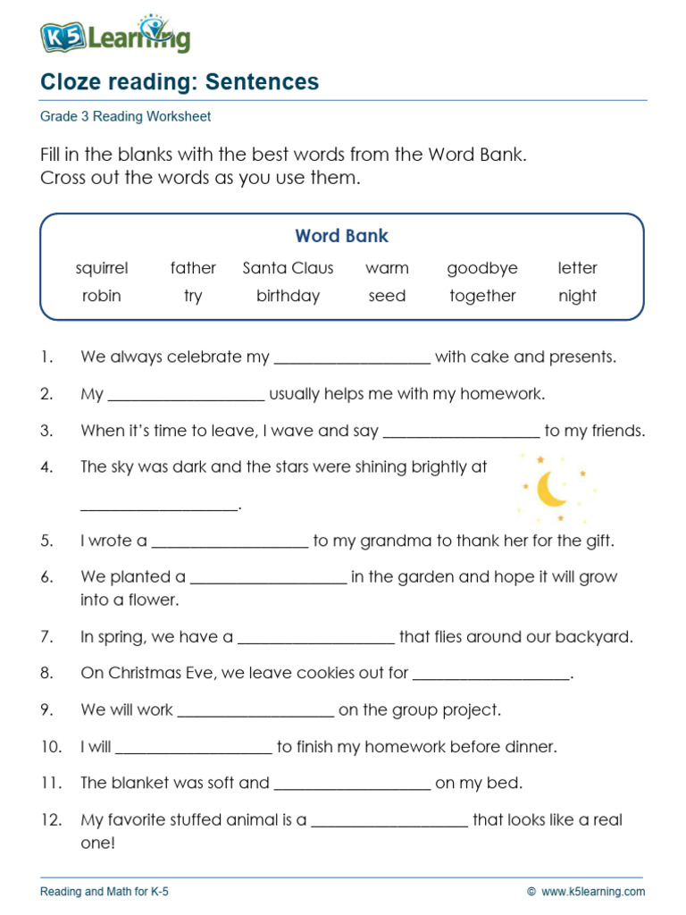 Grade 3 Cloze Reading Sentences 1gb | PDF